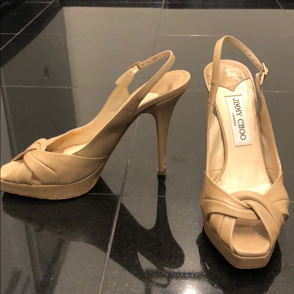 Jimmy Choo Beige Sandals 5 Inch Heels Slingback - Gem